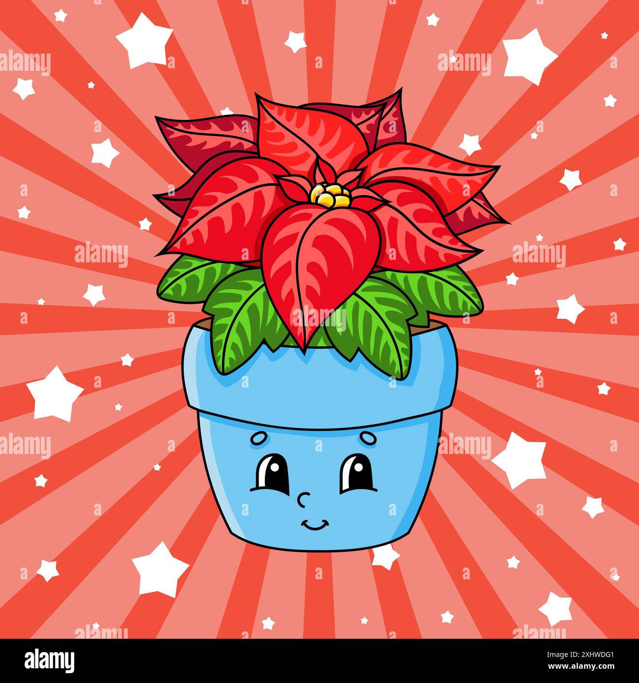 Poinsettia flower. Cute cartoon character. Colorful vector illustration ...