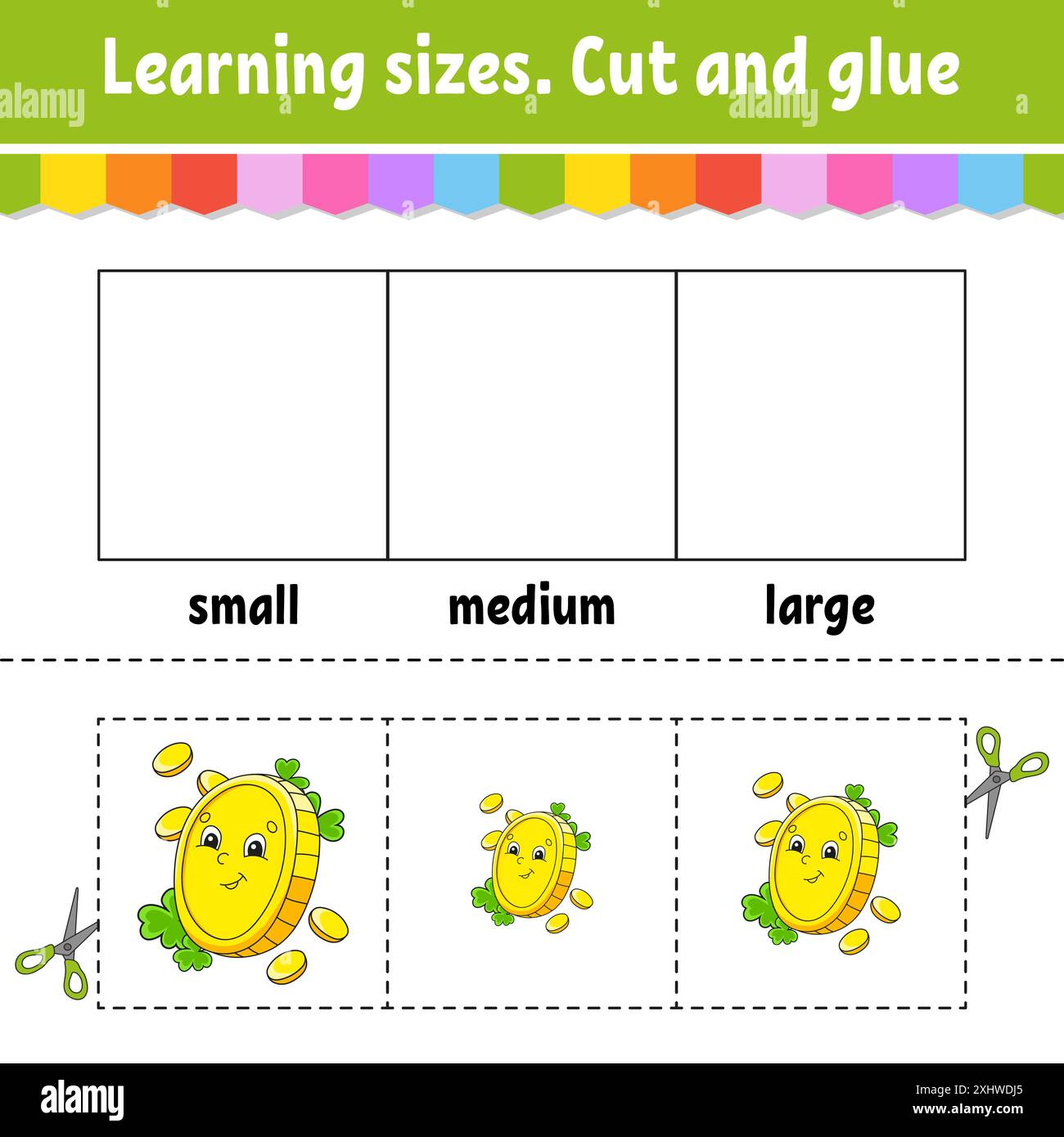 Learning sizes. Cut and glue. Easy level. Color activity worksheet ...