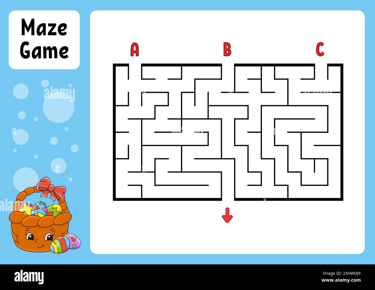 Rectangle maze. Game for kids. Three entrances, one exit. Education ...