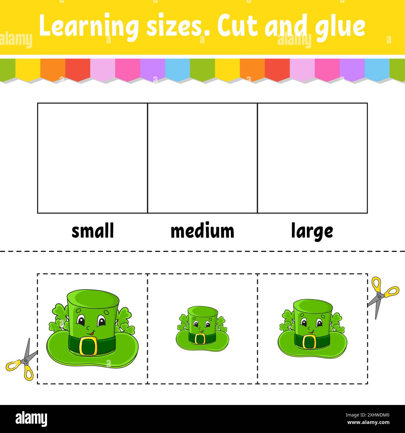 Learning sizes. Cut and glue. Easy level. Color activity worksheet ...