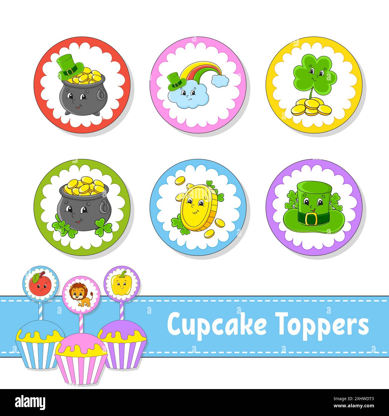 Cupcake Toppers. Set of six round pictures. cartoon characters. Cute ...