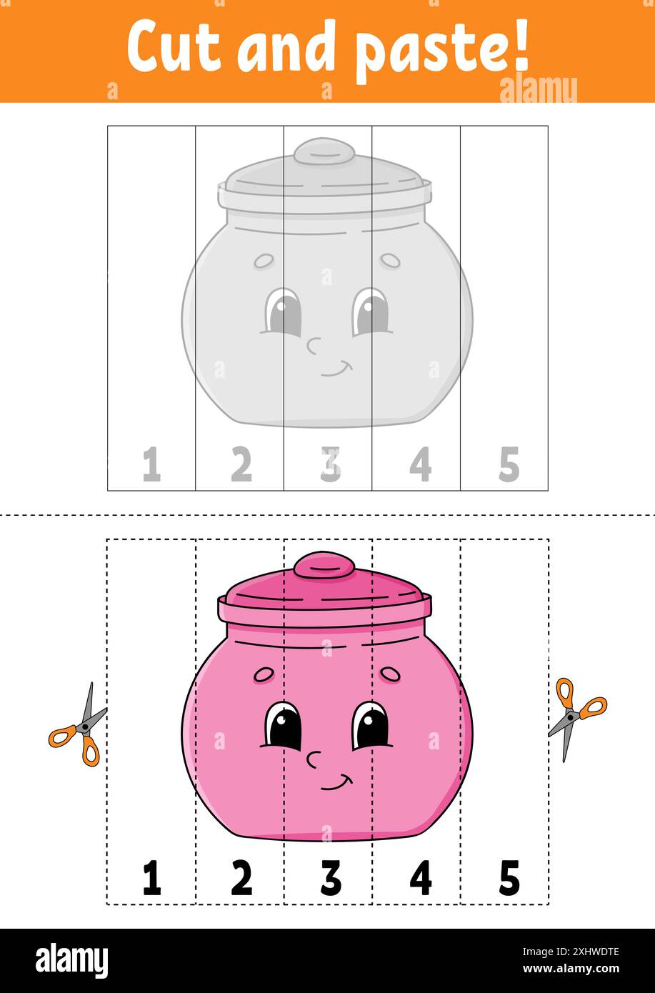 Learning numbers 1-5. Cut and glue. Cartoon character. Education ...