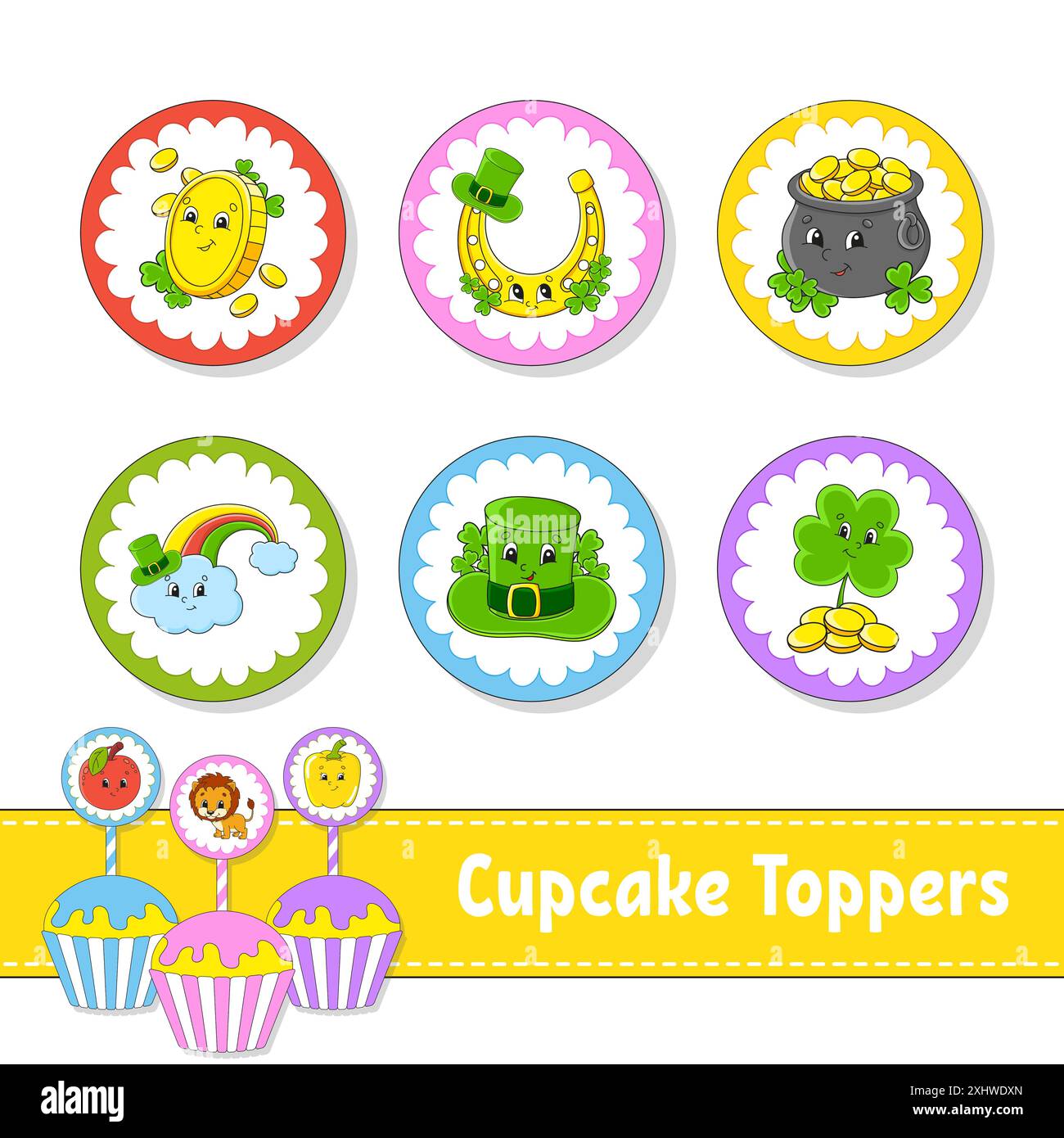 Cupcake Toppers. Set of six round pictures. cartoon characters. Cute ...