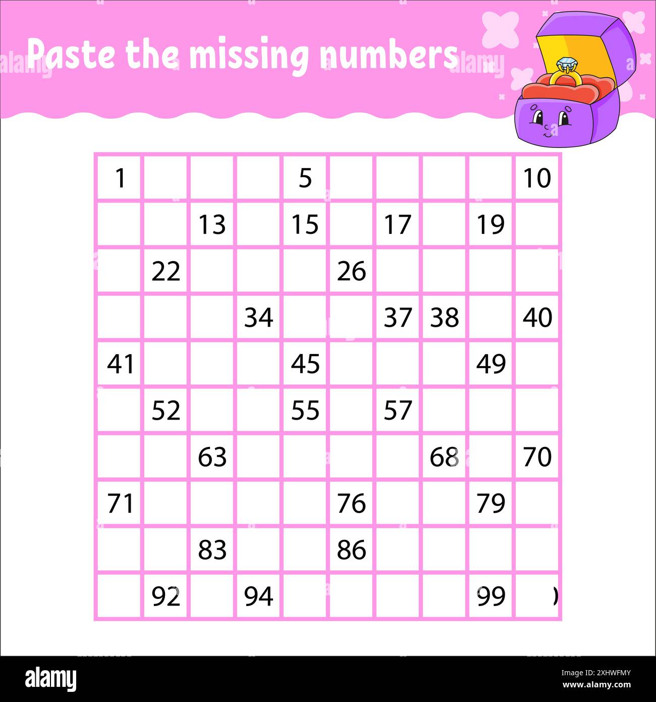 Paste the missing numbers from 1 to 100. Handwriting practice. Learning ...