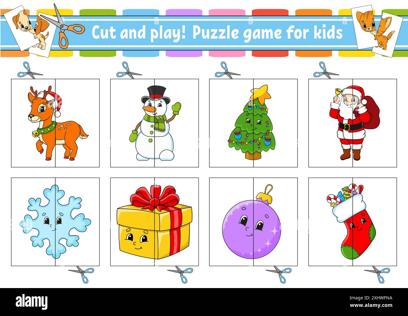 Cut and play. Flash cards. Color puzzle. Education developing worksheet ...