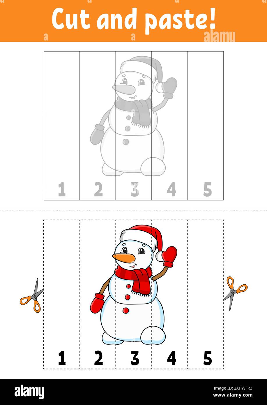 Learning numbers 1-5. Cut and glue. cartoon character. Education ...