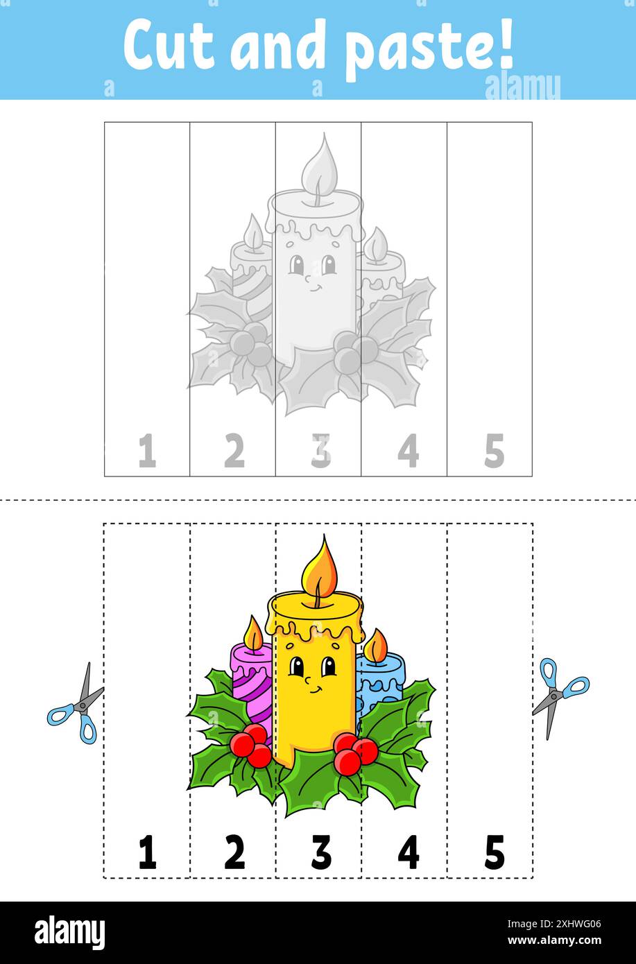 Learning numbers 1-5. Cut and glue. cartoon character. Education ...