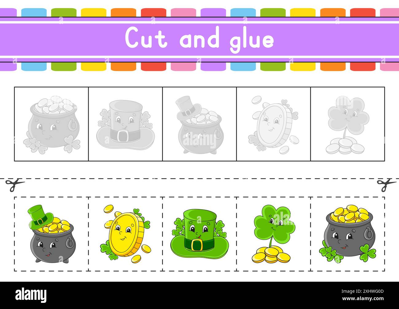 Cut and play. Paper game with glue. Flash cards. Education worksheet ...