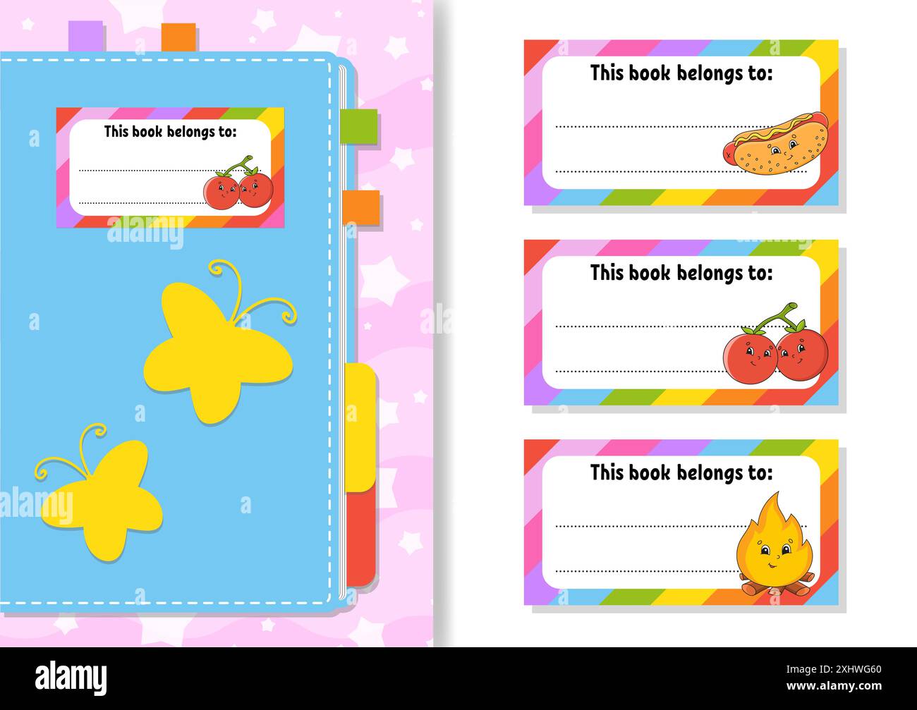 Book label stickers for kids. The rectangular shape. Isolated color ...