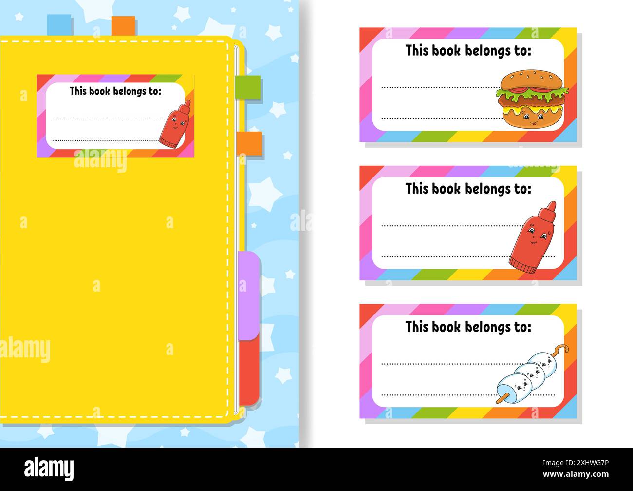 Book label stickers for kids. The rectangular shape. Isolated color ...