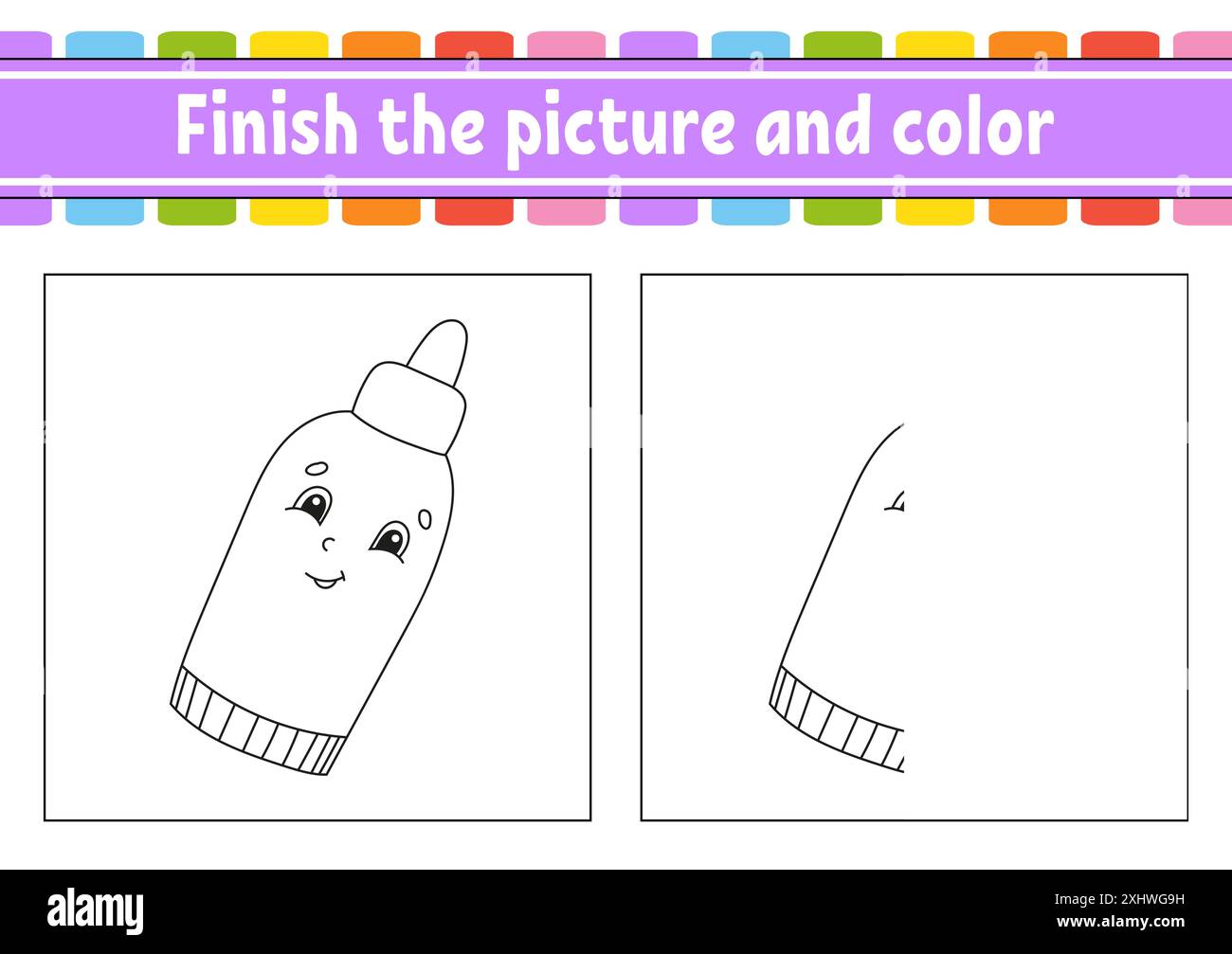 Finish the picture and color. cartoon character isolated on white ...