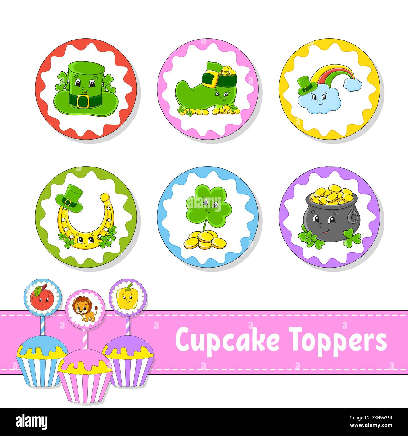 Cupcake Toppers. Set of six round pictures. cartoon characters. Cute ...