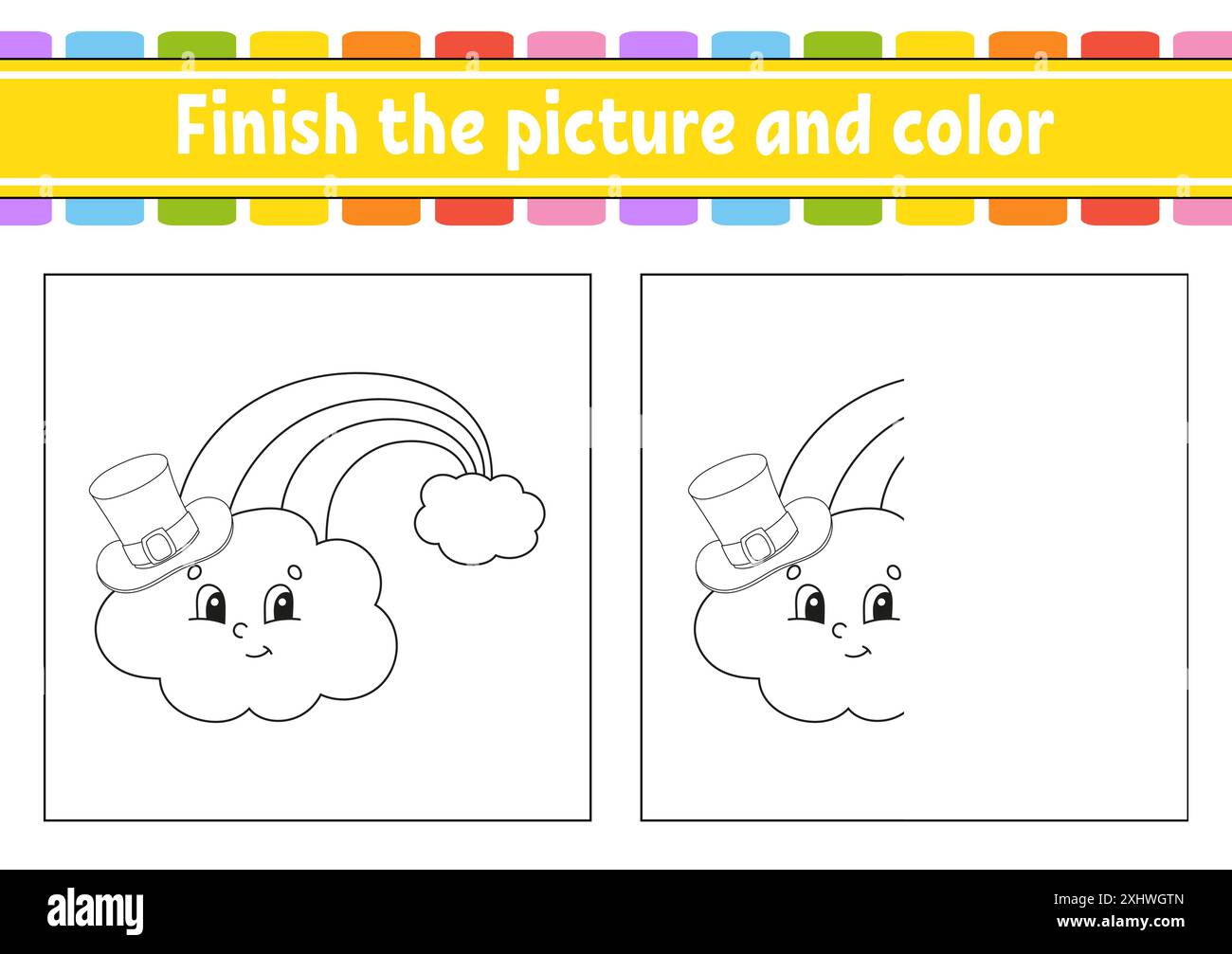 Finish the picture and color. cartoon character isolated on white ...