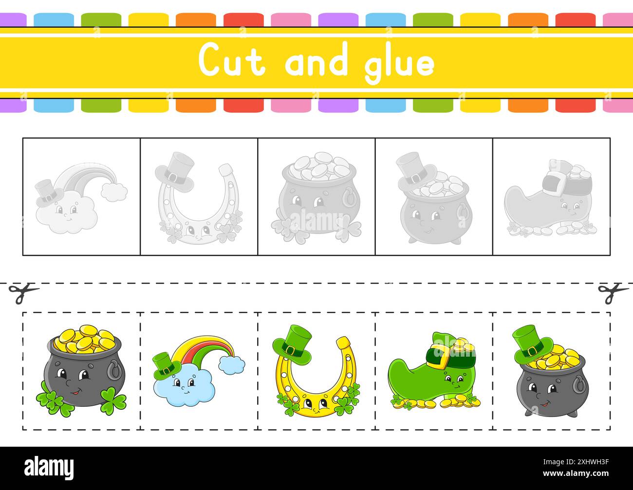 Cut and play. Paper game with glue. Flash cards. Education worksheet ...