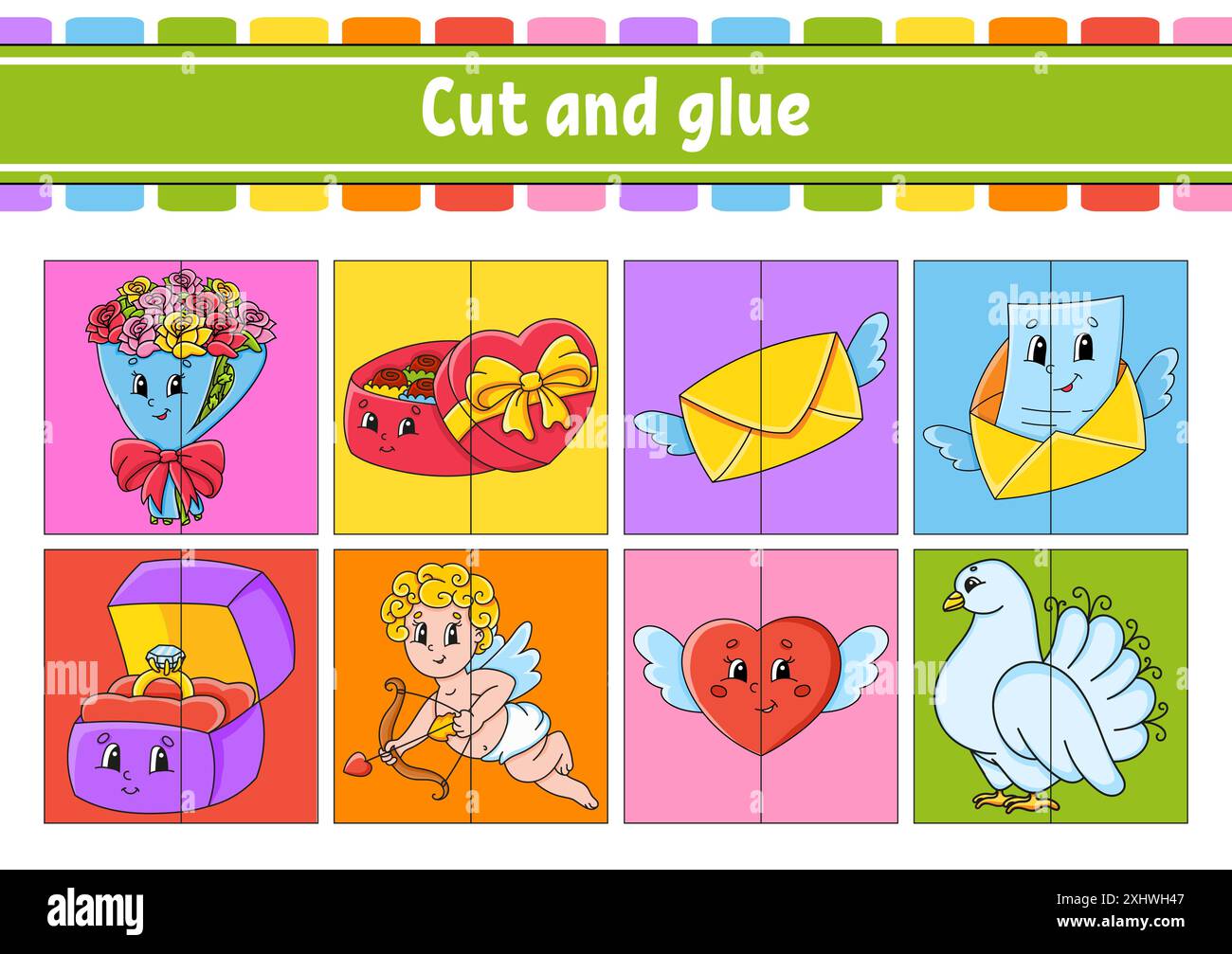 Cut and play. Paper game with glue. Flash cards. Education worksheet ...