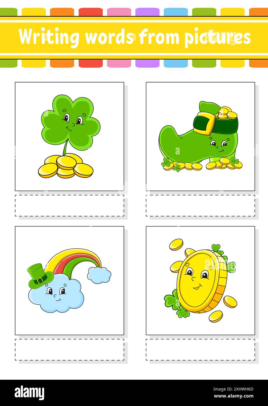 Writing words from pictures. Education developing worksheet. Activity ...