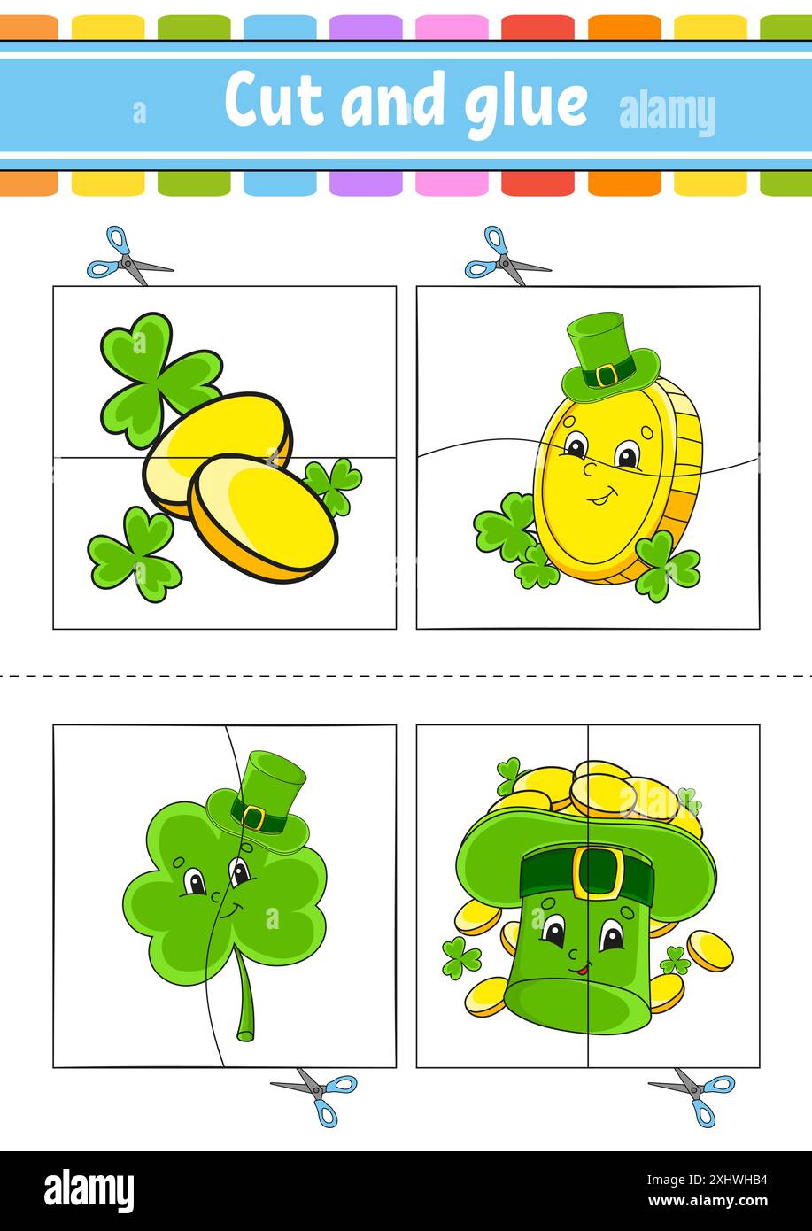 Cut and play. Paper game with glue. Flash cards. Education worksheet ...