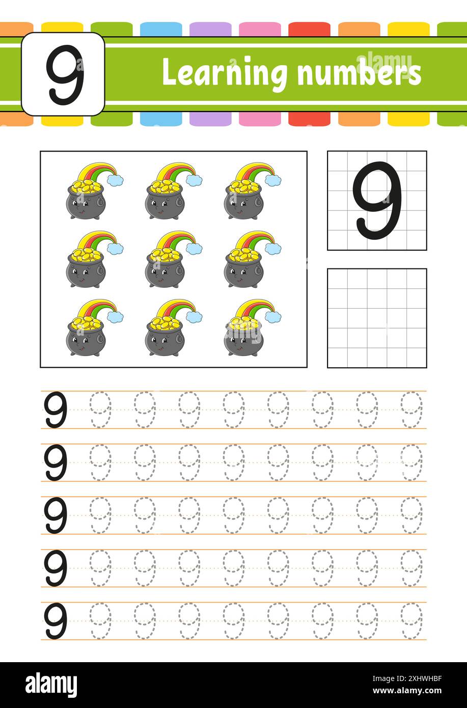 Trace and write numbers. Handwriting practice. Learning numbers for ...