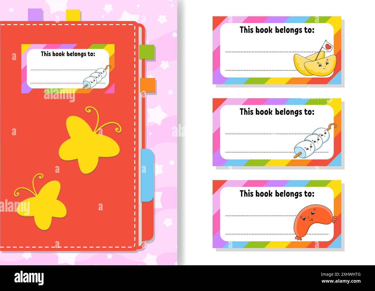 Book label stickers for kids. The rectangular shape. Isolated color ...