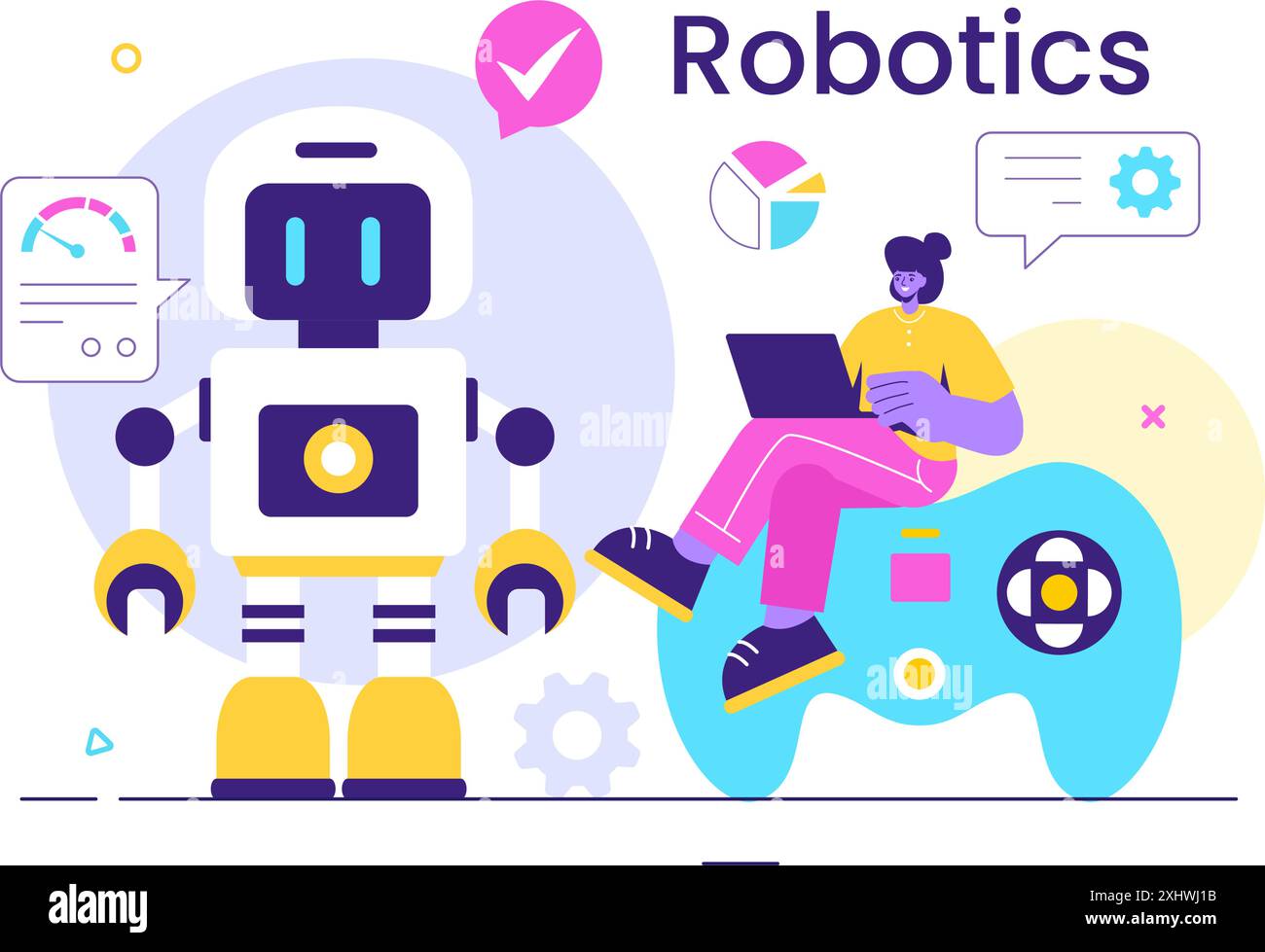 Robotics Vector Illustration of Artificial Intelligence Robots Communicating with Technology and ...