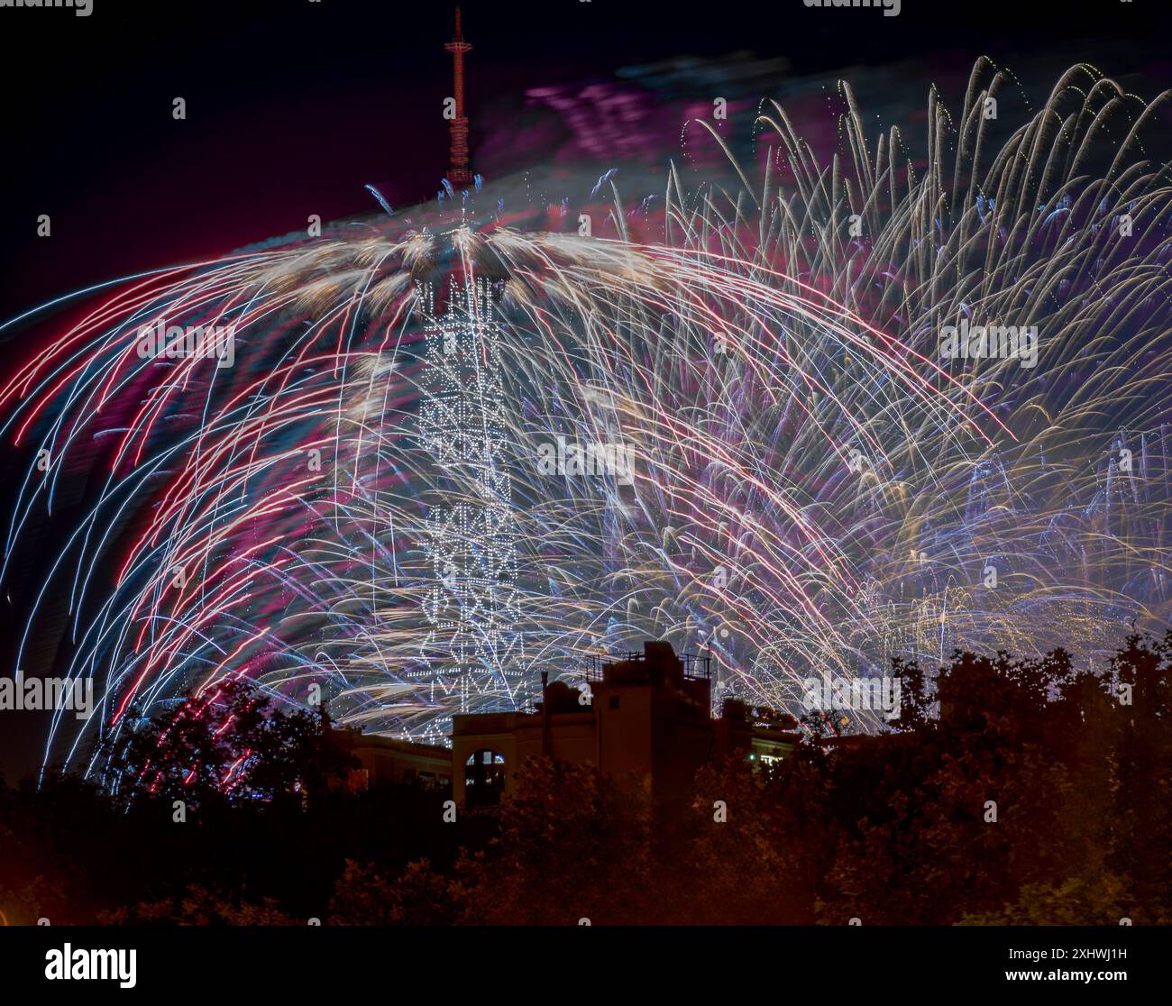 Paris, France - 07 14 2024: July 14 fireworks fired from The Eiffel ...