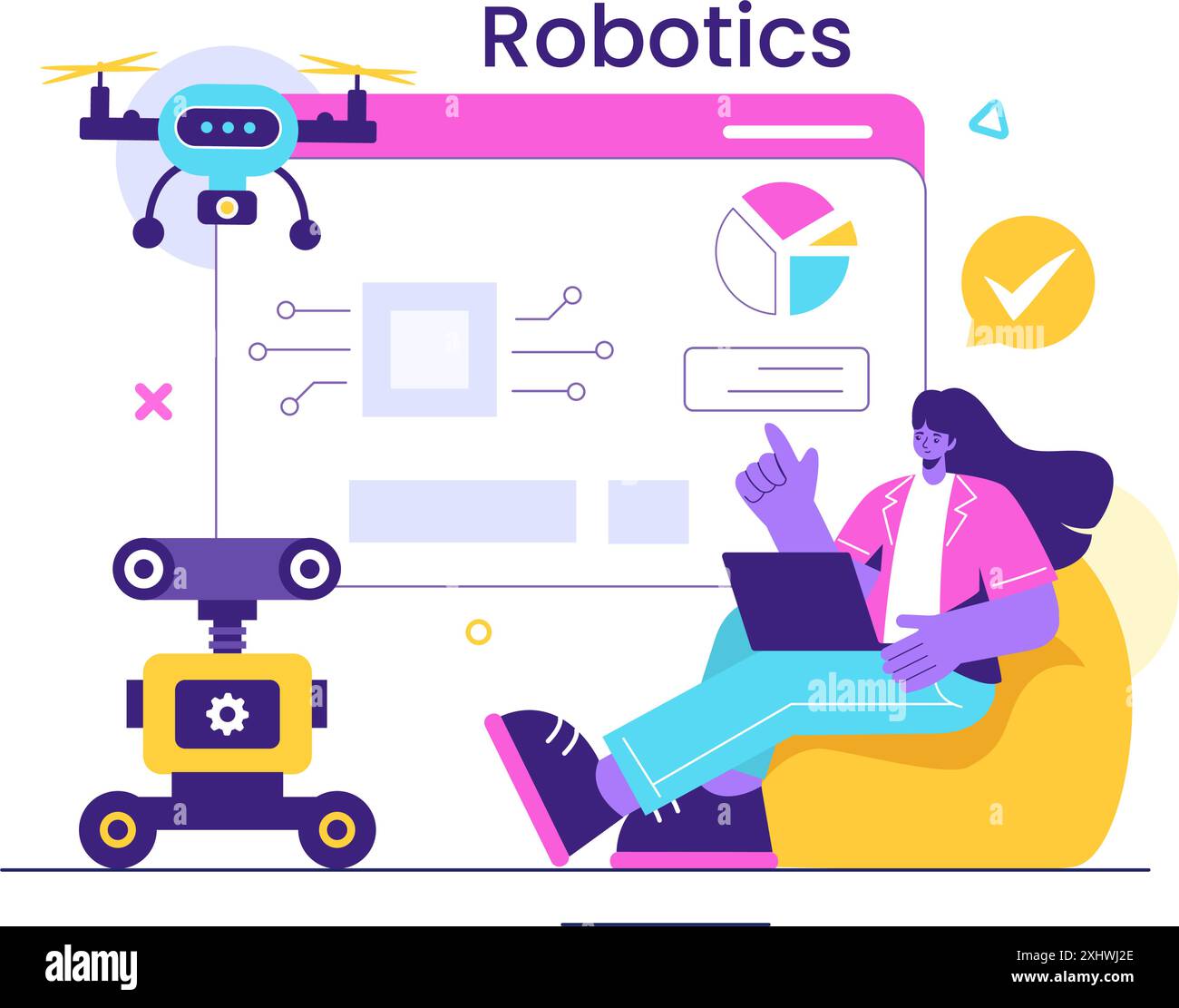 Robotics Vector Illustration Of Artificial Intelligence Robots Communicating With Technology And