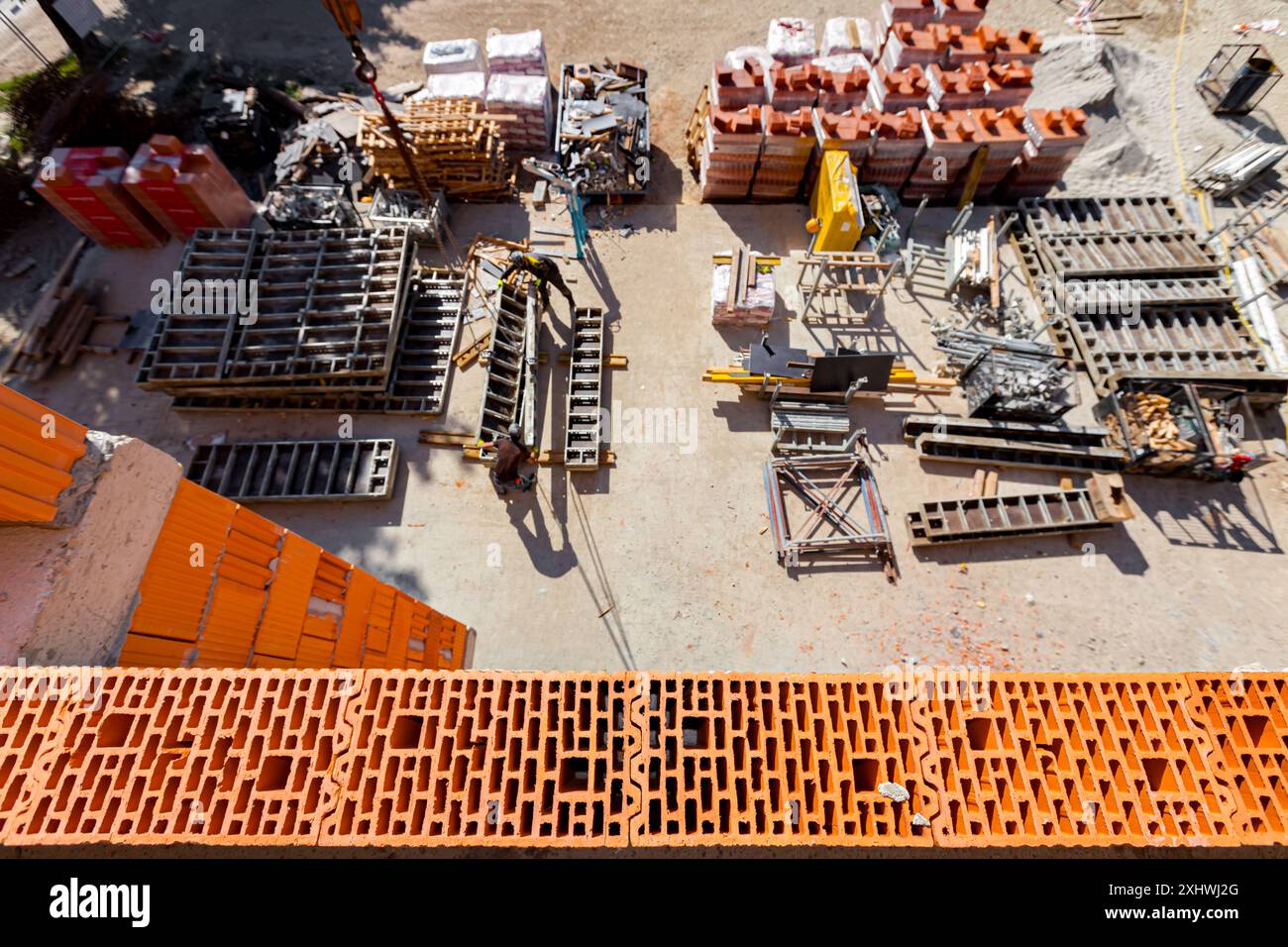 New wall made of ceramic blocks high above arranged improvised ...