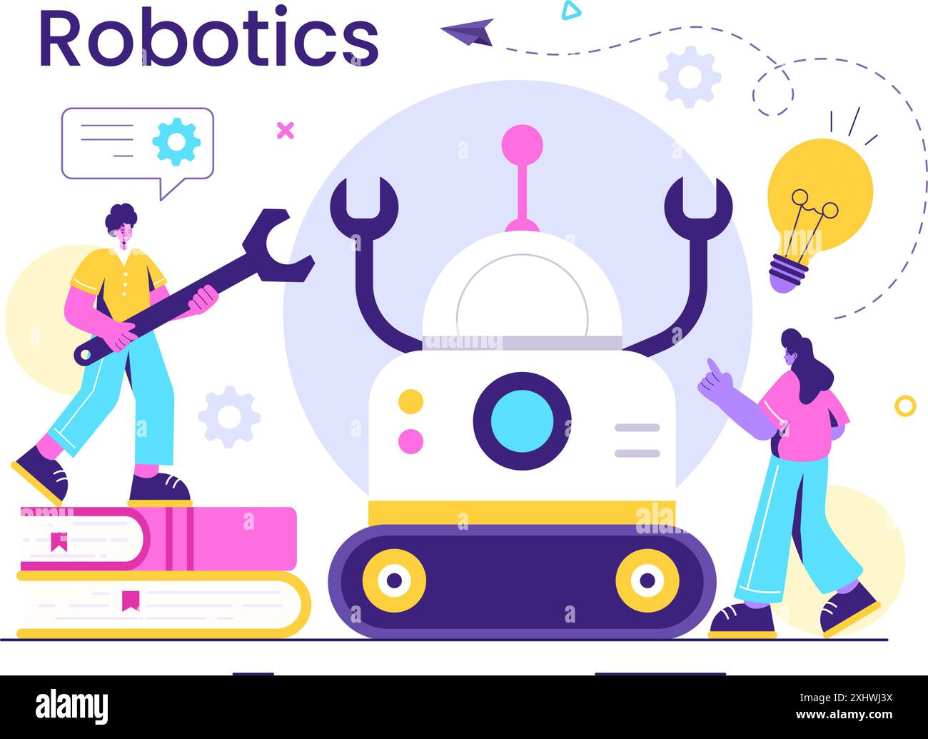 Robotics Vector Illustration of Artificial Intelligence Robots Communicating with Technology and ...