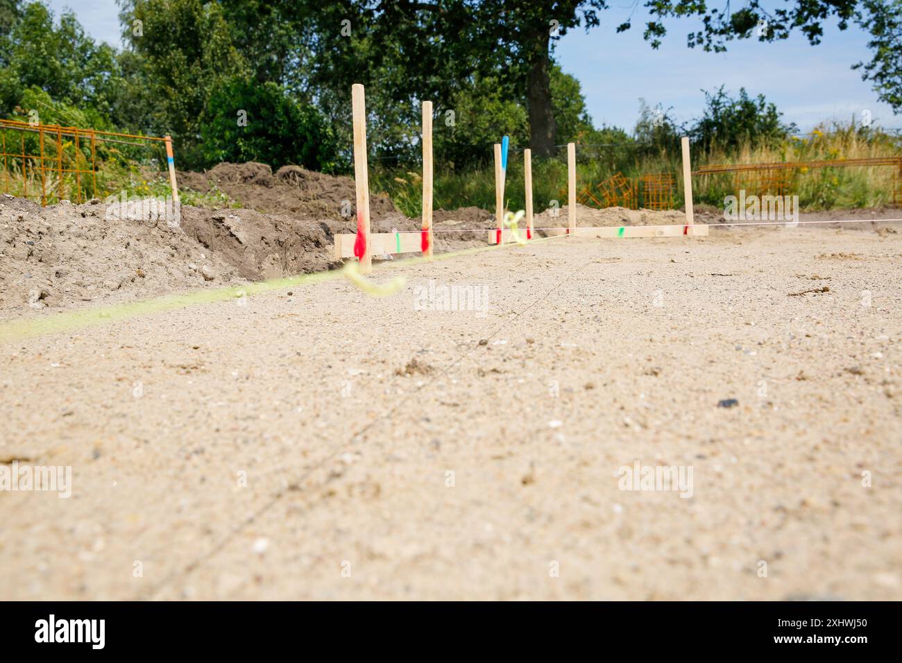 Construction measuring cord on a construction site. Building house ...