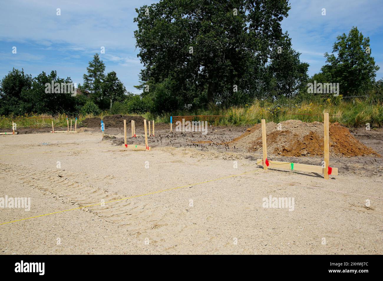 Construction measuring cord on a construction site. Building house ...