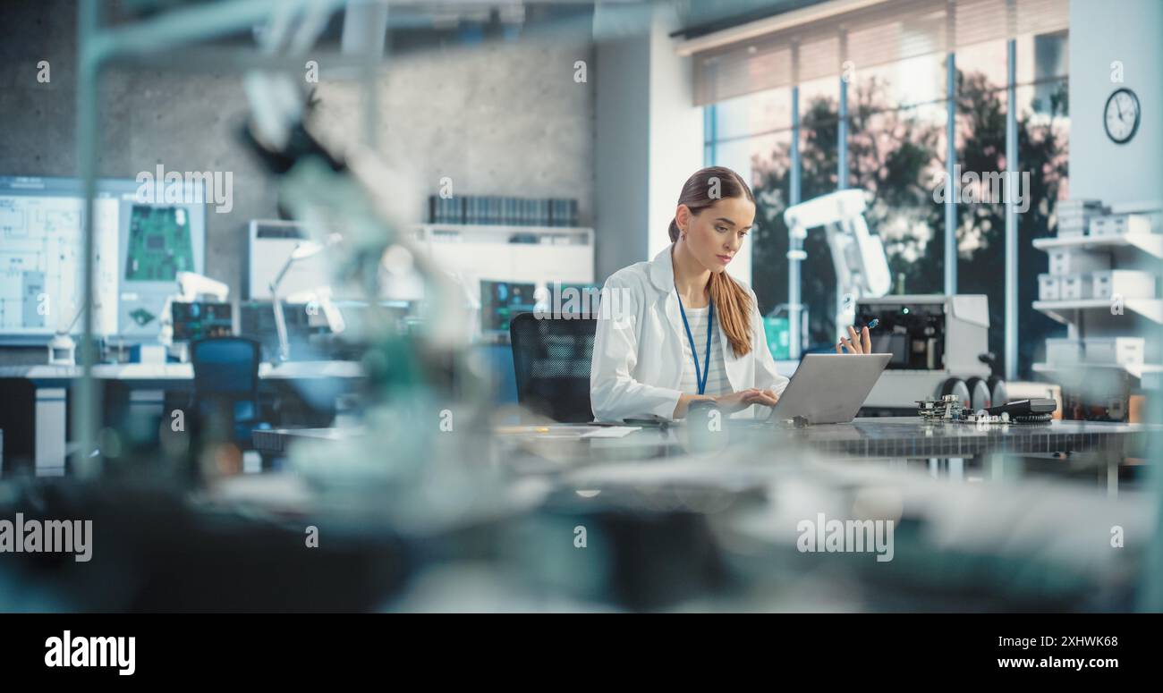 Portrait of Professional Female Scientist Working in Industrial Lab ...