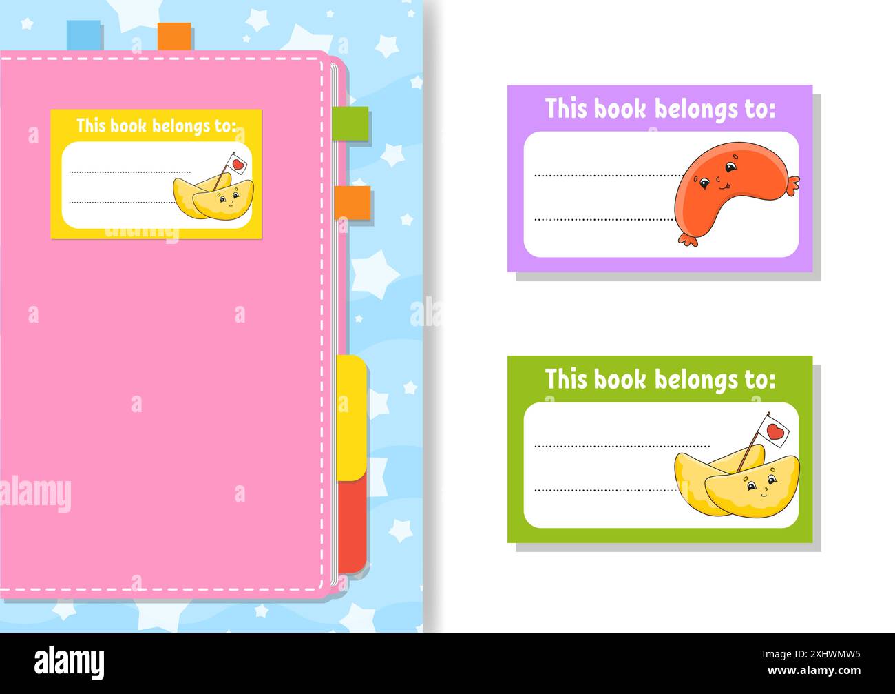 Book label stickers for kids. The rectangular shape. Isolated color ...