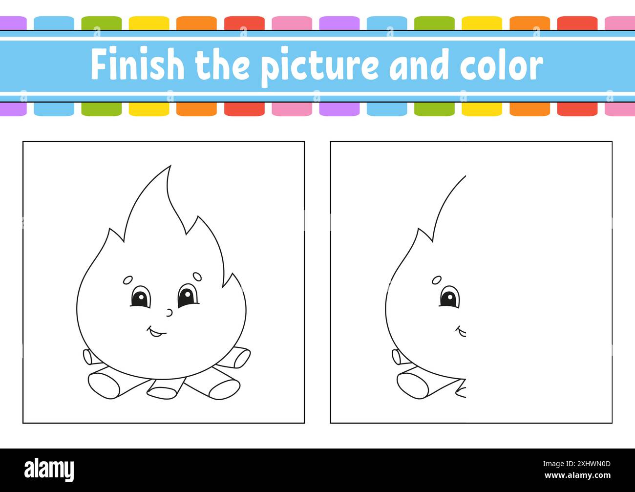 Finish the picture and color. cartoon character isolated on white ...