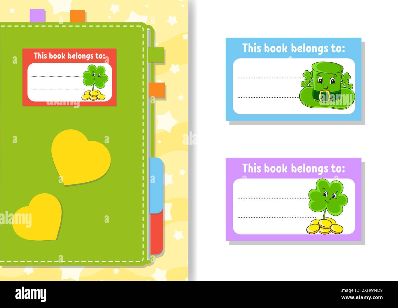 Book label stickers for kids. The rectangular shape. Cartoon character ...
