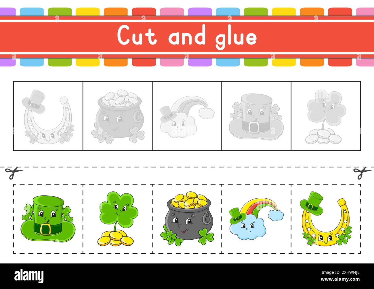 Cut and play. Paper game with glue. Flash cards. Education worksheet ...