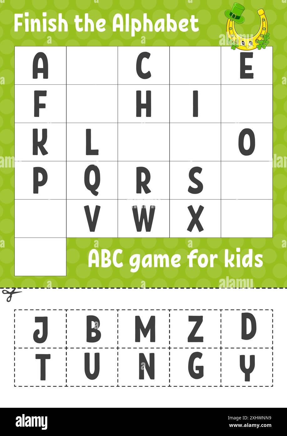 Finish the alphabet. ABC game for kids. Cut and glue. Education ...