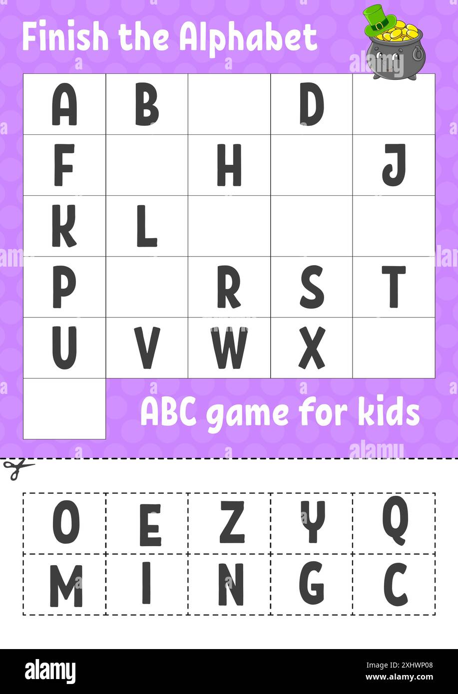 Finish the alphabet. ABC game for kids. Cut and glue. Education ...