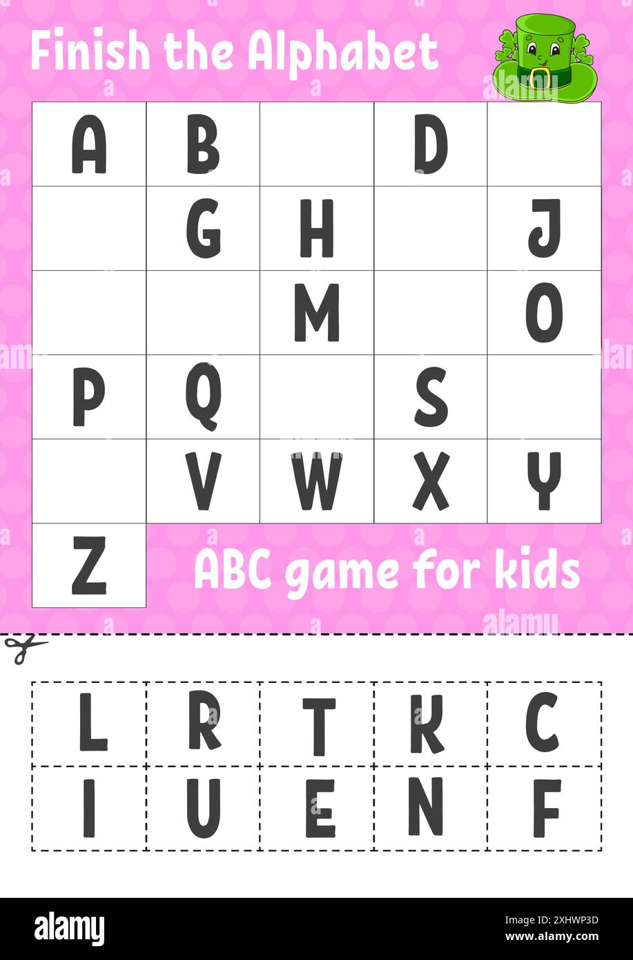 Finish the alphabet. ABC game for kids. Cut and glue. Education ...