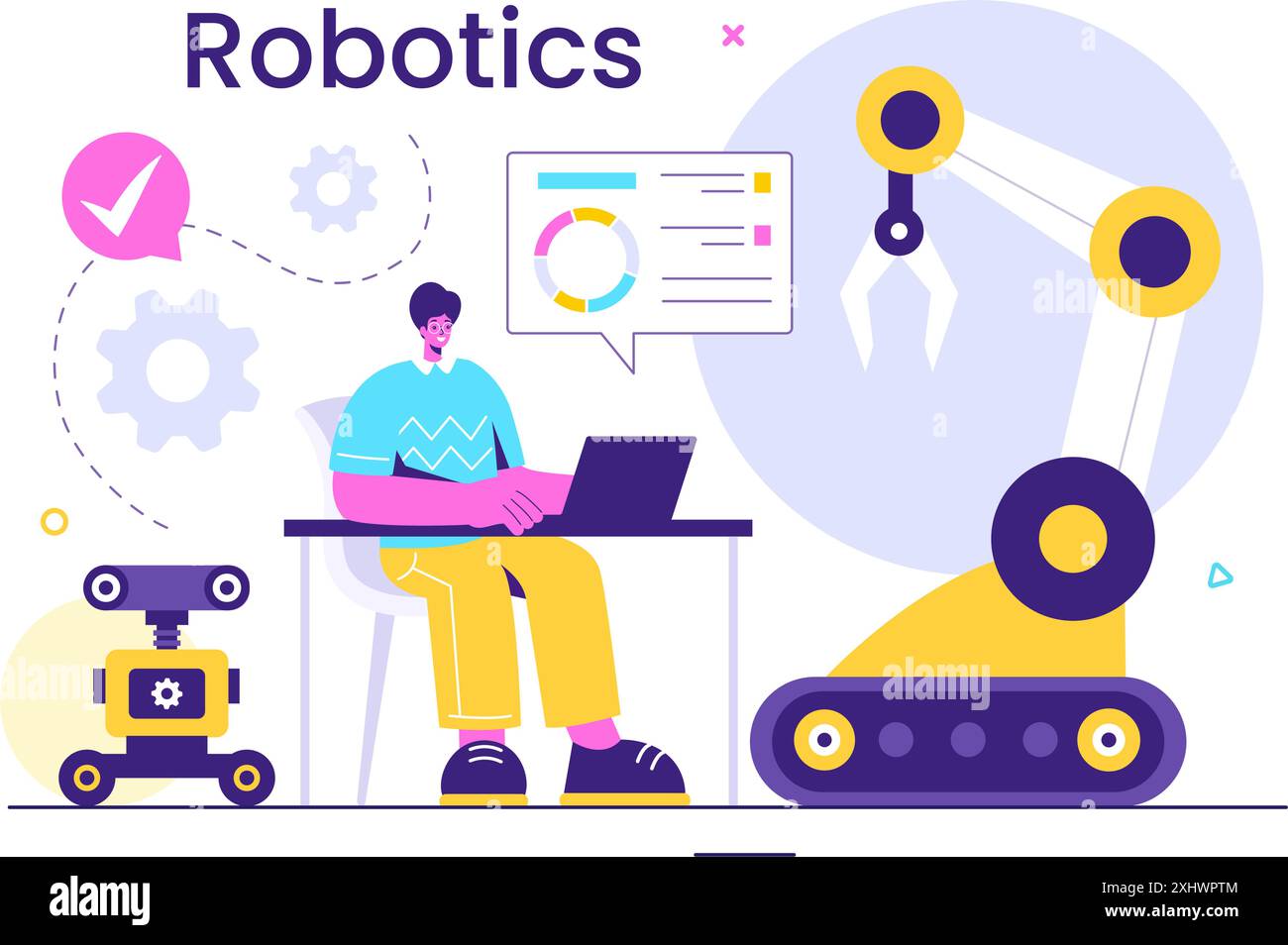 Robotics Vector Illustration Of Artificial Intelligence Robots Communicating With Technology And