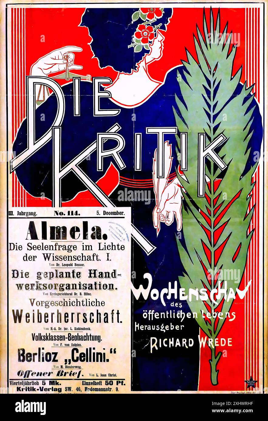 CHRISTIANSEN Hans (1866-1945) - Cover of Die Kritik 1896 - Jugendstil ...