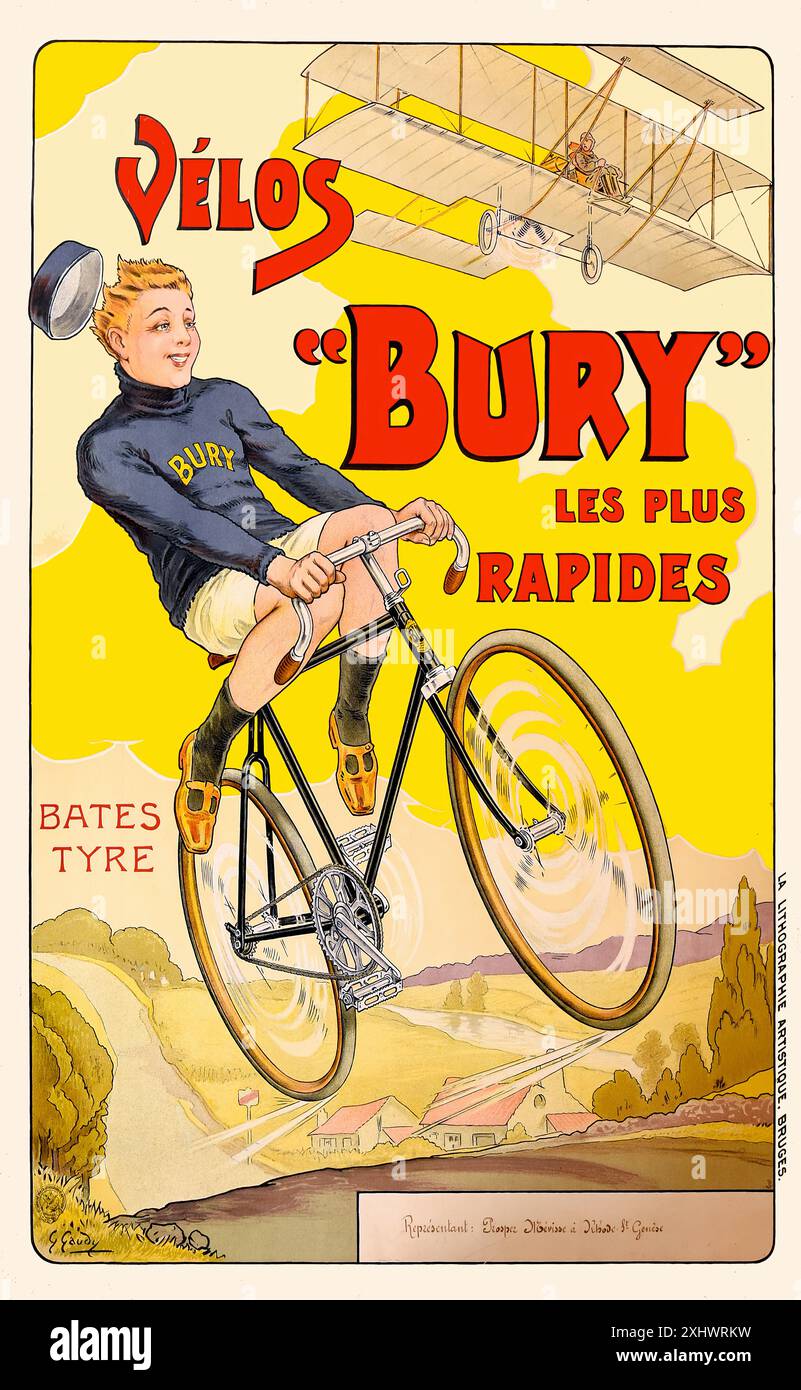 GAUDY Georges - Vélos Bury Les plus rapides - Vintage illustrated print ...