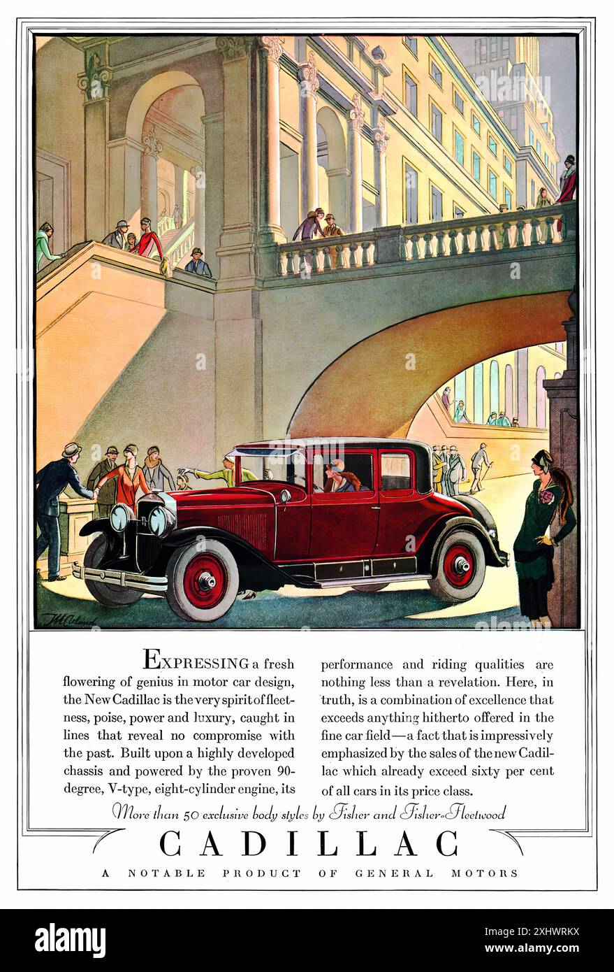 CLELAND Thomas Cadillac 1928 - Vintage illustrated print Stock Photo ...