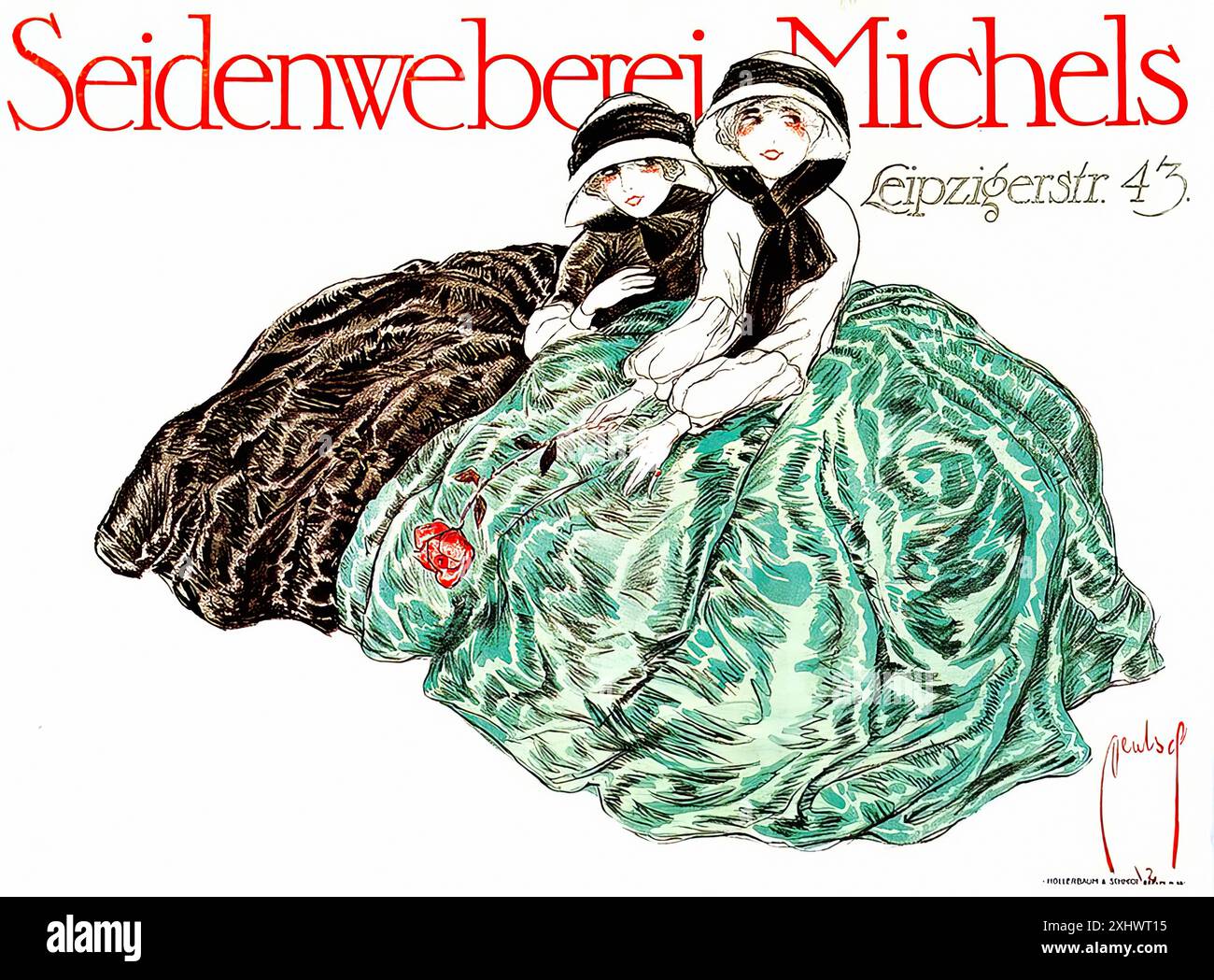 DEUTSCH Ernst Seidenweberei Michels - Vintage illustrated print Stock ...