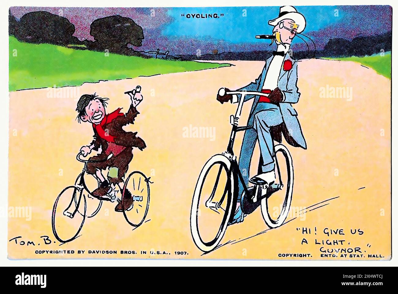 BROWNE Tom Cycling Hi! Give us a Light Guvnor postcard 1907 - Vintage ...