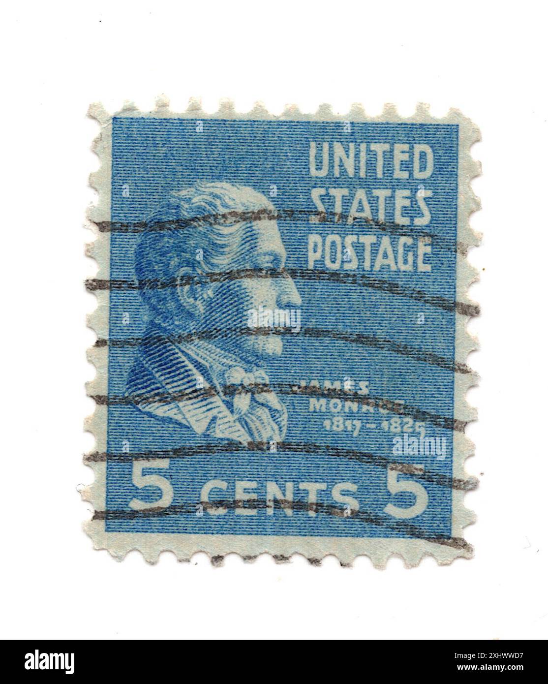 A vintage James Monroe postage stamp from the USA on a white background ...