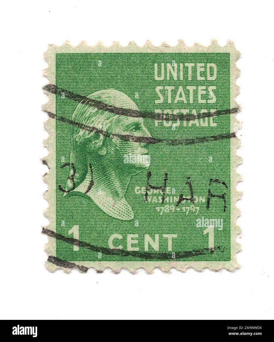 A vintage George Washington postage stamp from the USA on a white ...
