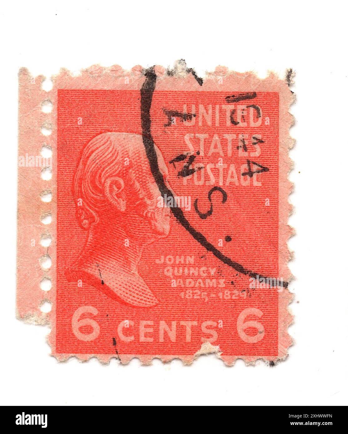 A vintage John Quincy Adams postage stamp from the USA on a white ...
