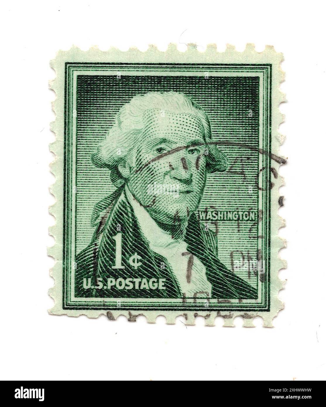 A vintage George Washington postage stamp from the USA on a white ...
