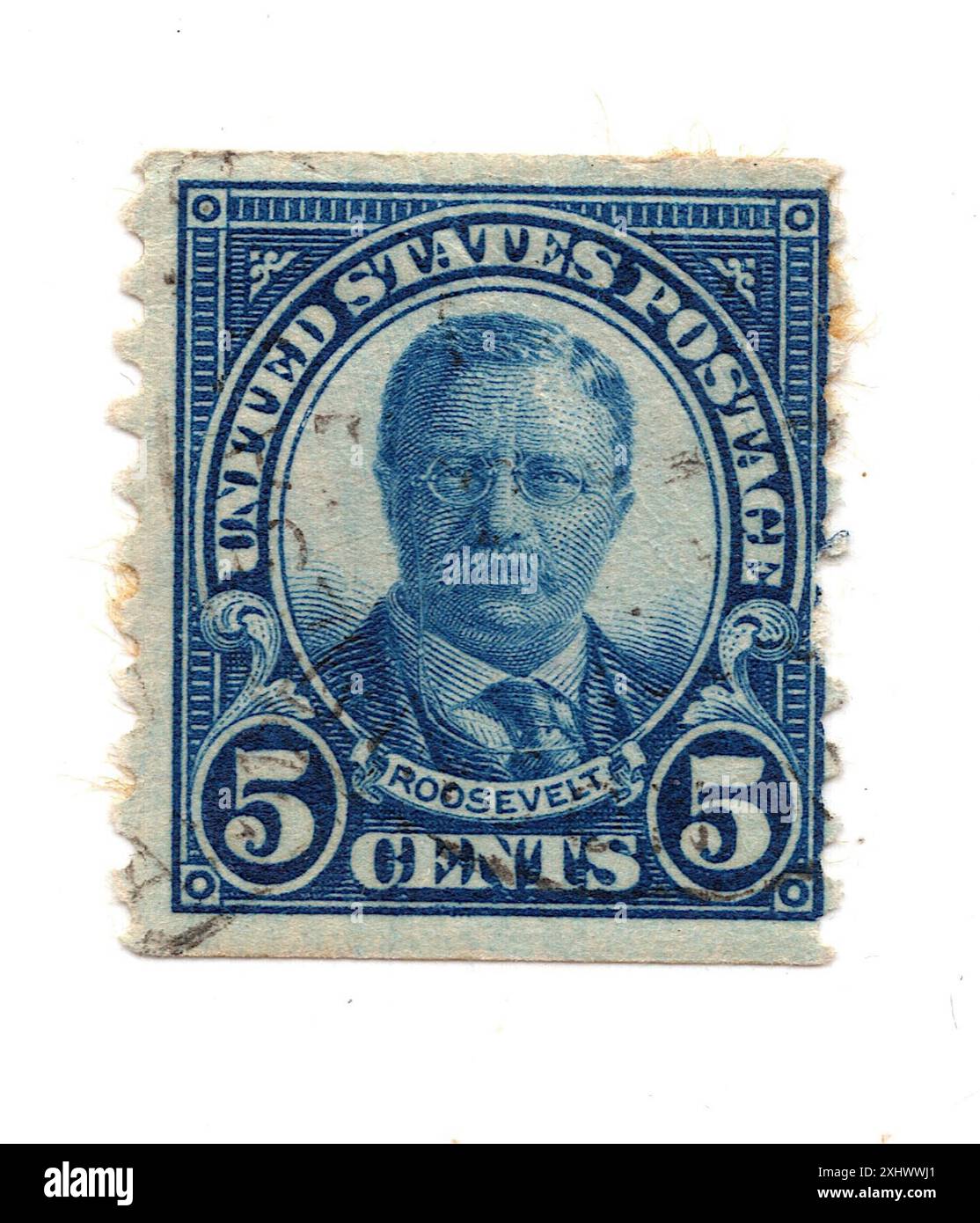 A vintage Roosevelt postage stamp from the USA on a white background ...