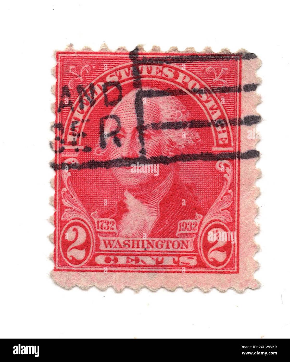 A vintage George Washington postage stamp from the USA on a white ...